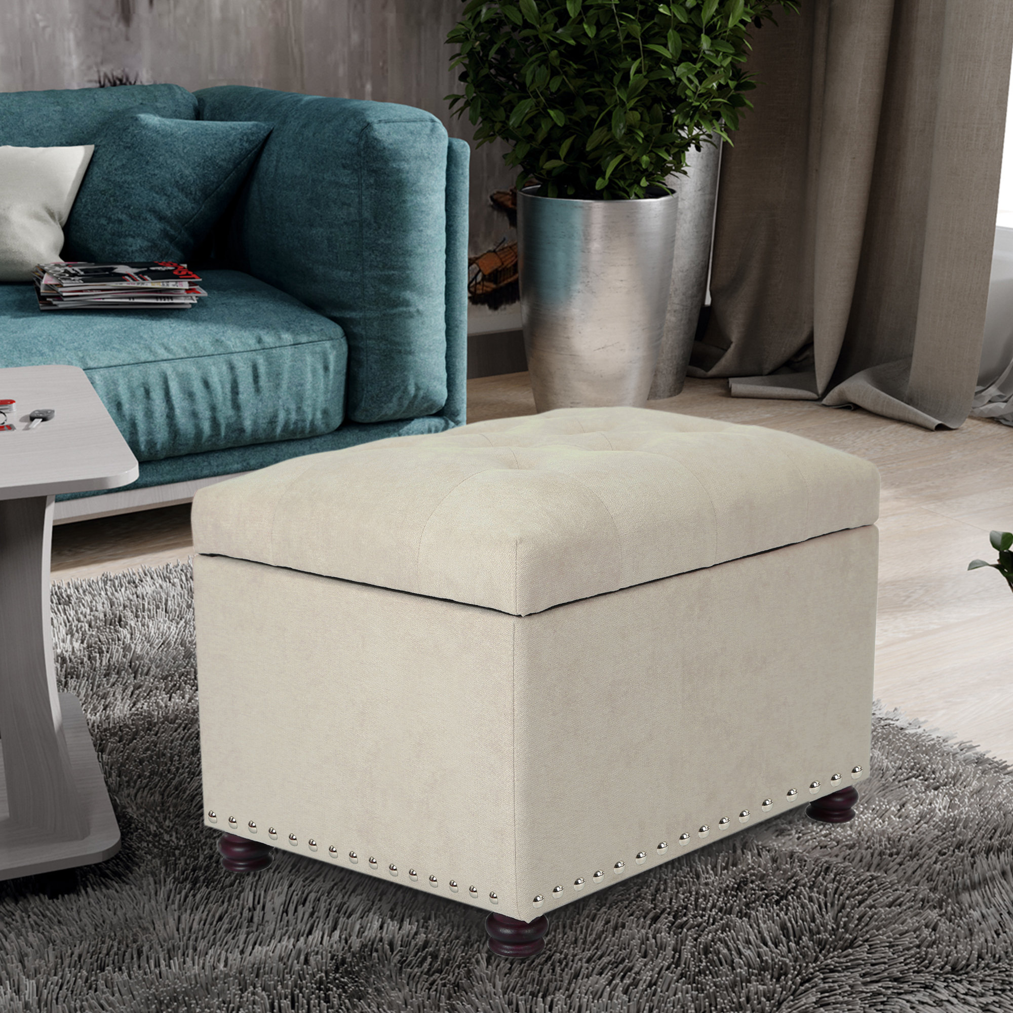 Charlton Home Milana Classy Accent 24" Wide Tufted Rectangle Storage ...