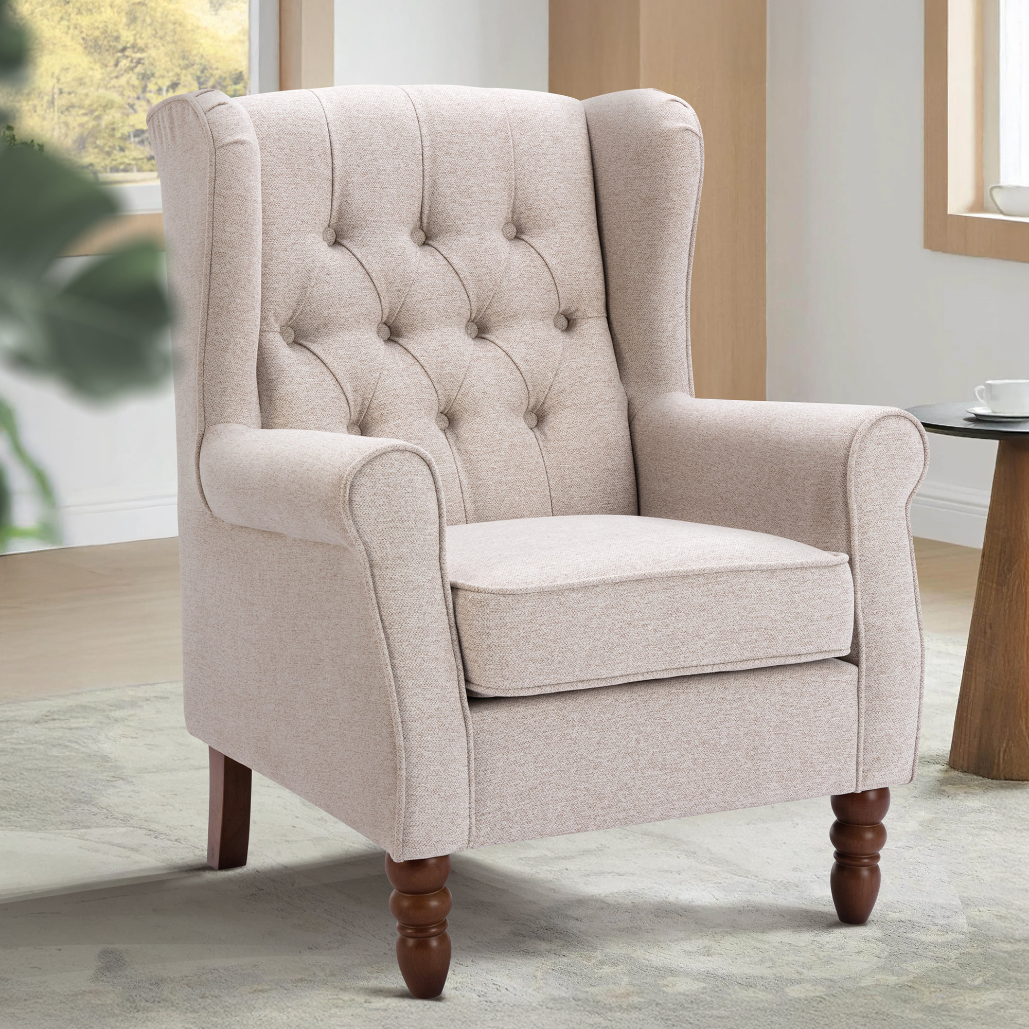Mercer41 Button-Tufted Small Wingback Accent Chair with Rolled Arm and ...