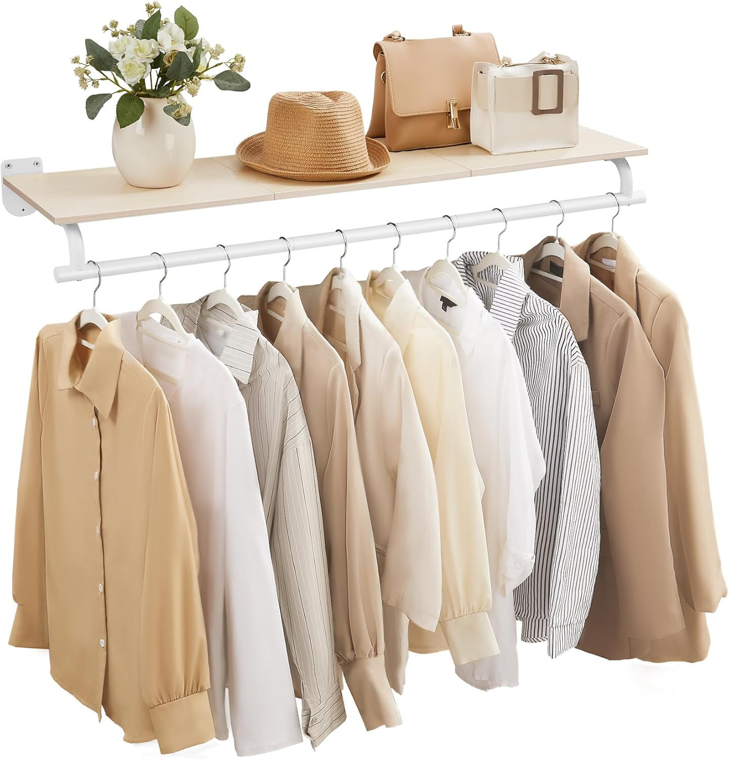 Latitude Run® Clothes Rack With Top Shelf, Wall Mounted Clothing Rack ...