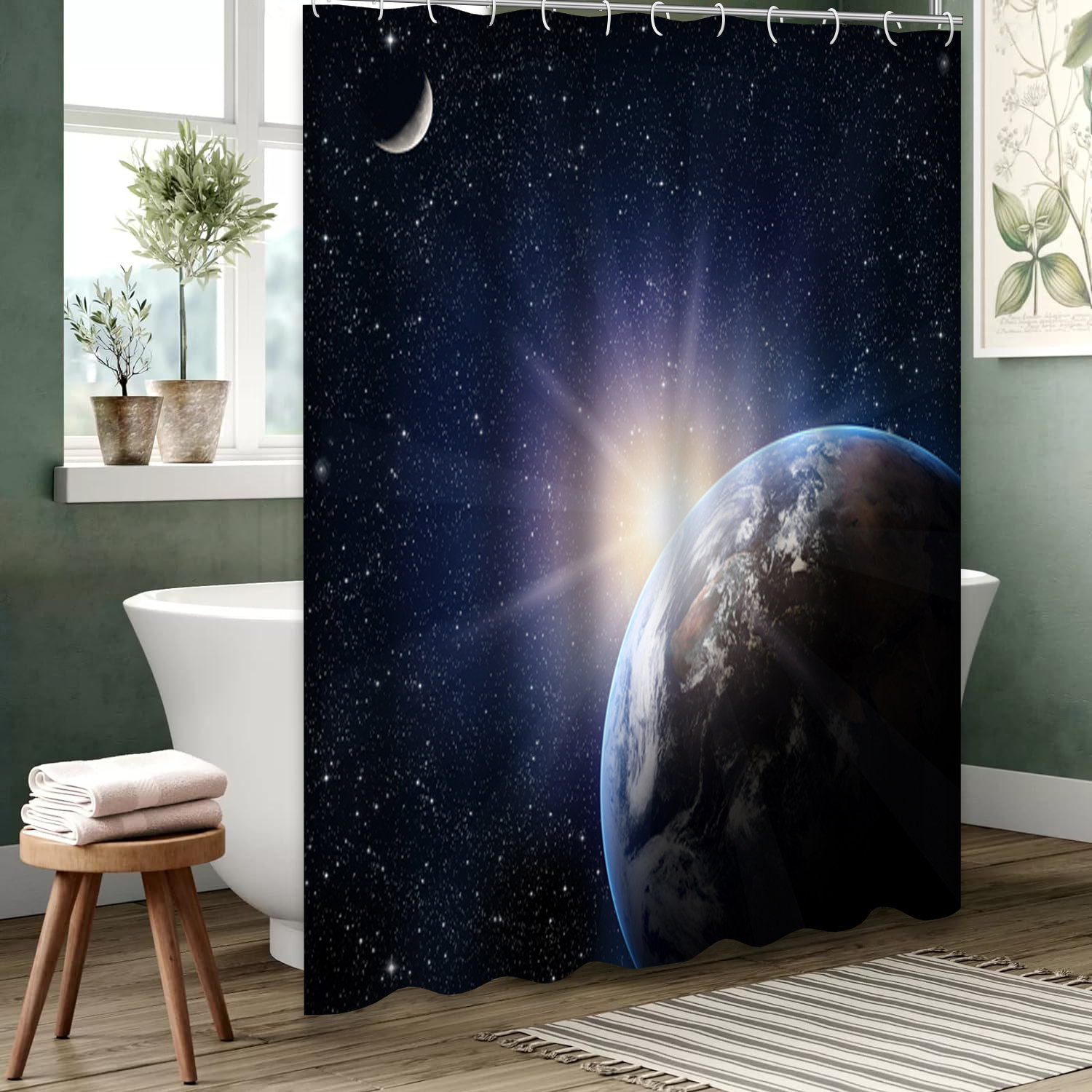 East Urban Home Earth Moon Waterproof Shower Curtain,Earth Space Nasa ...