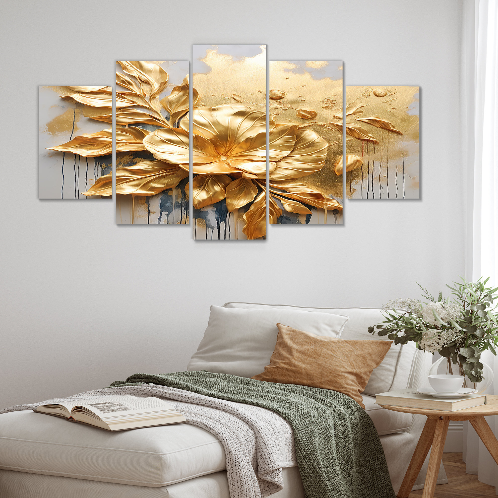 Mercer41 Golden Violet Flower Glam Composition - Abstract Floral Wall ...
