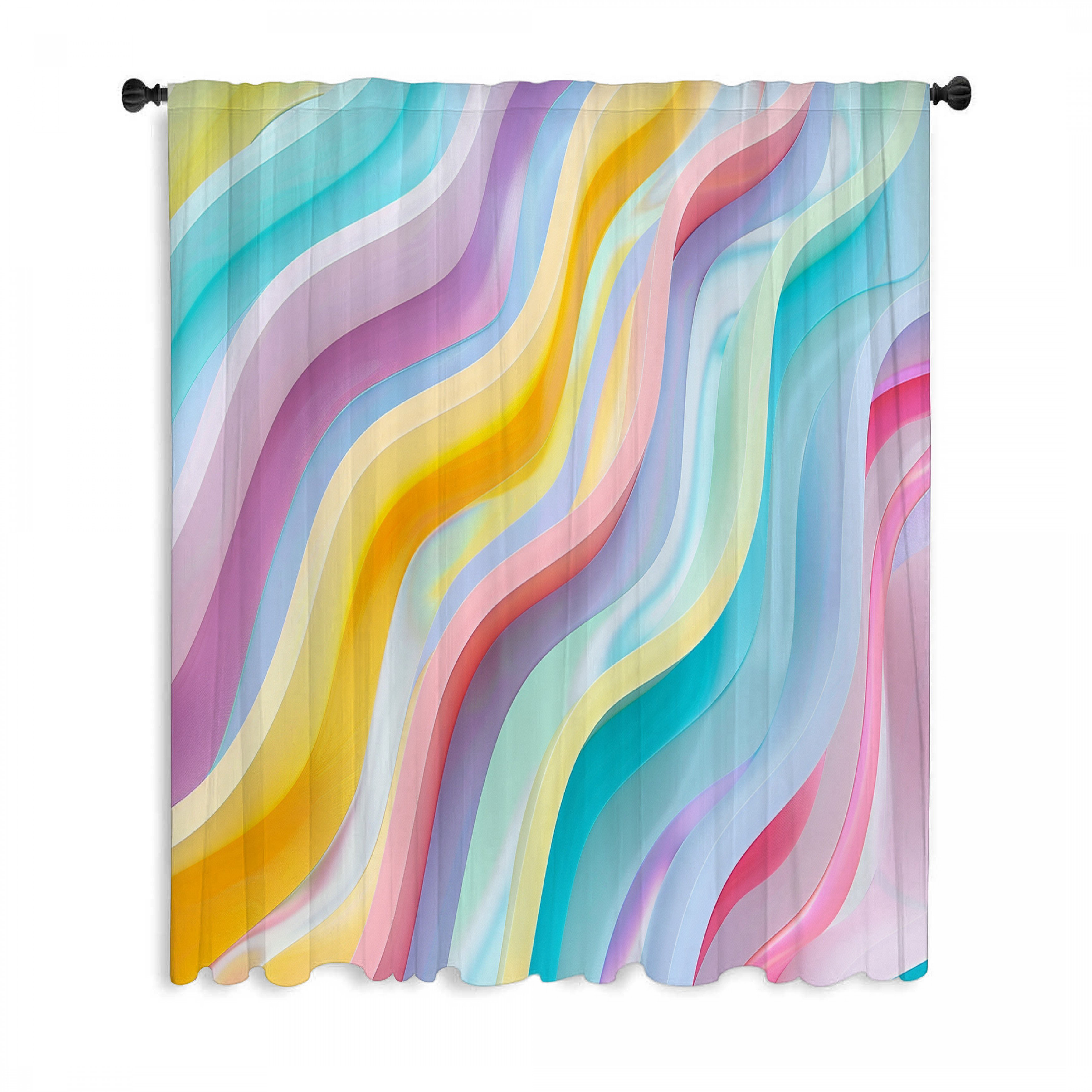 Orren Ellis Colorful Waves Window Curtains, Abstract Blockout & Sheer ...