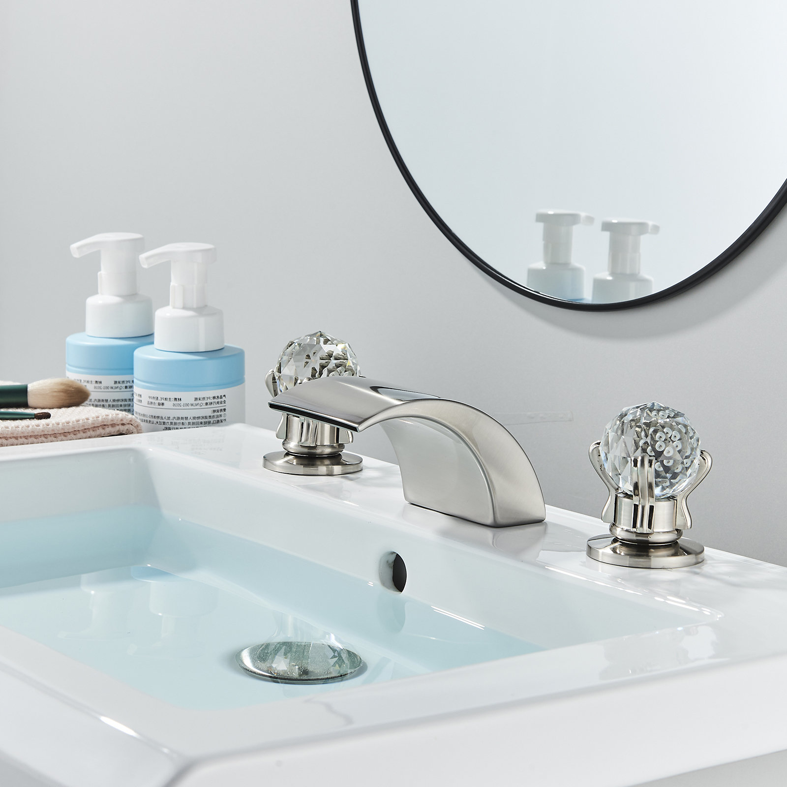 Augusts LED Light Bathroom Sink Faucet 3 Holes, 8 Inch Waterfall ...