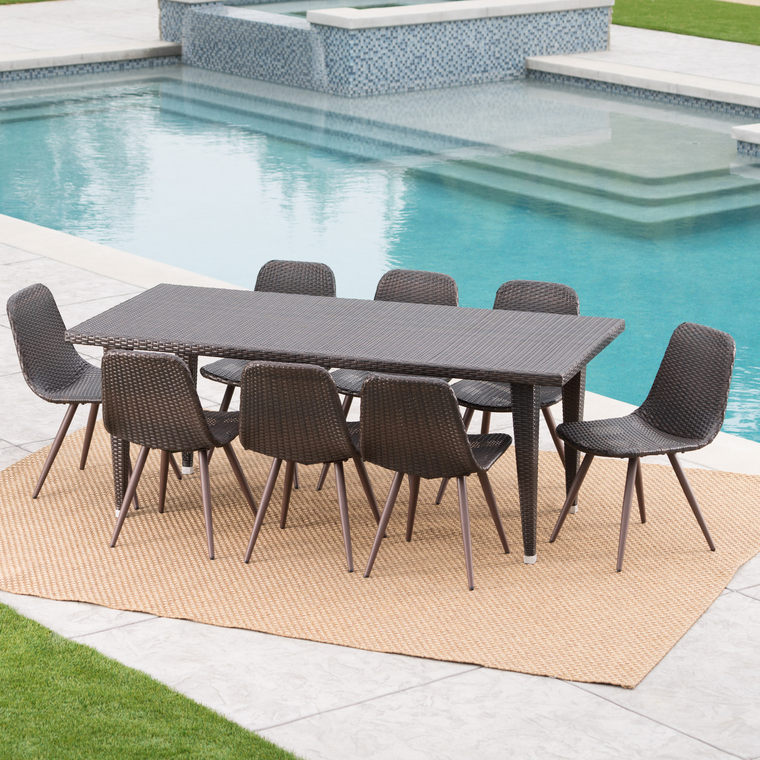 Christopher Knight Home Gariepy Outdoor Wicker 9 Piece Dining Set | Wayfair