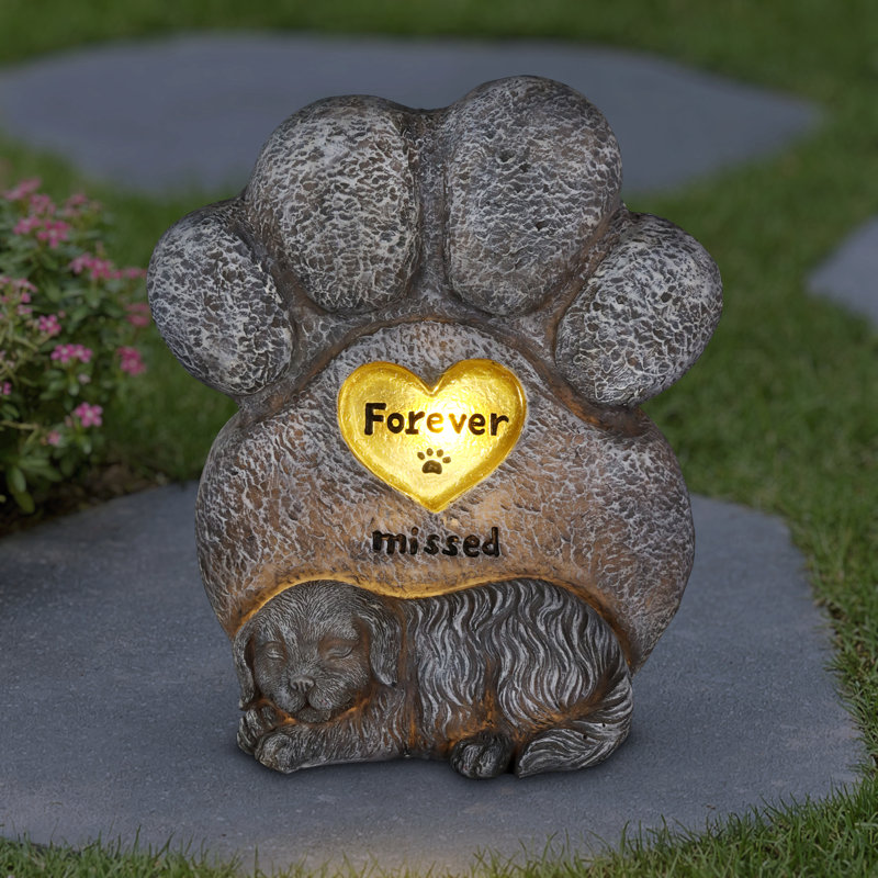 Exhart Solar Dog Paw Print Memorial Garden Stone Marker, 7.5 X 4.5 X 8 ...