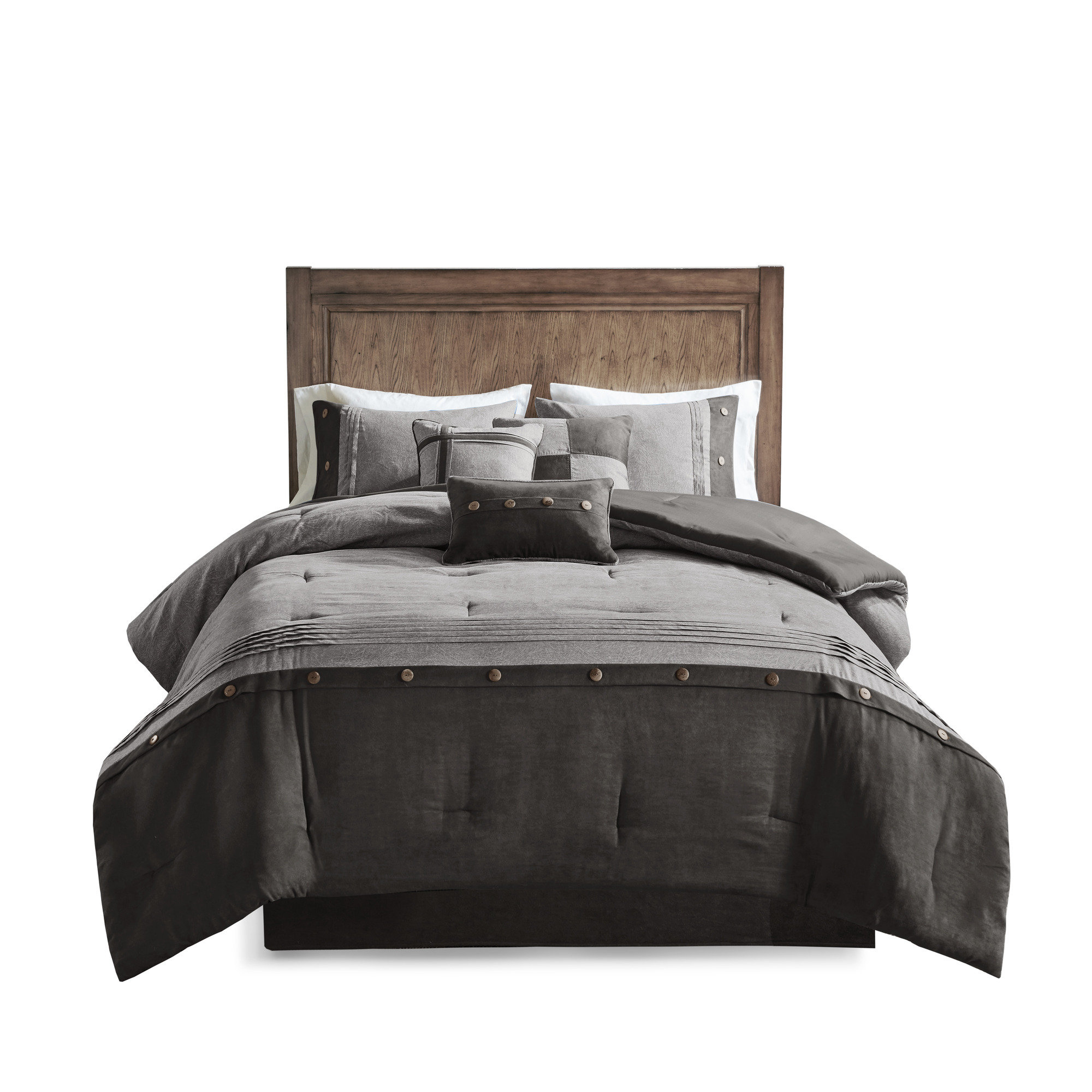 Xylbina King Size Faux Suede Comforter Set - Lodge Style In Gray | Wayfair