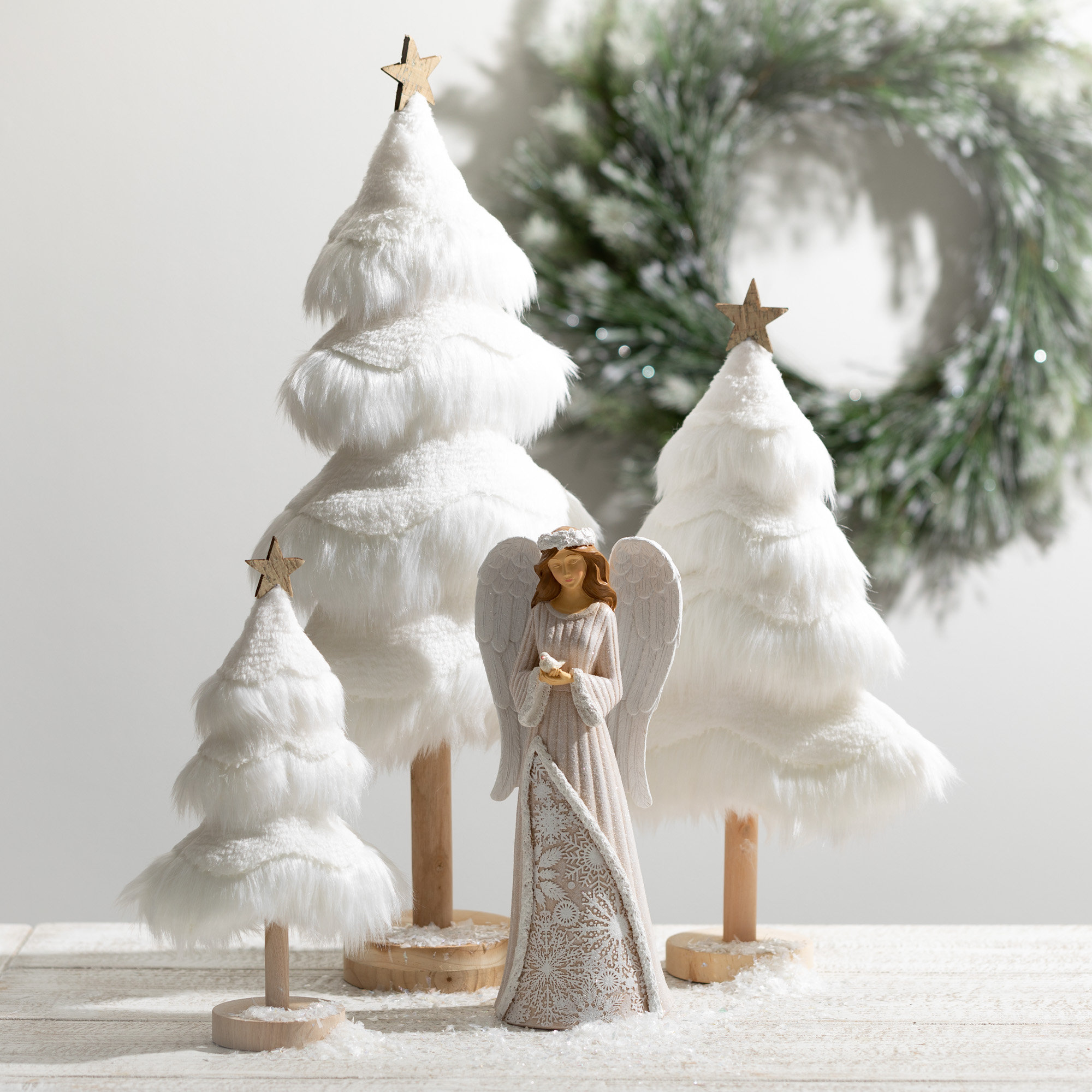 The Holiday Aisle® Faux Fur Tabletop Tree - Set Of 3 & Reviews | Wayfair