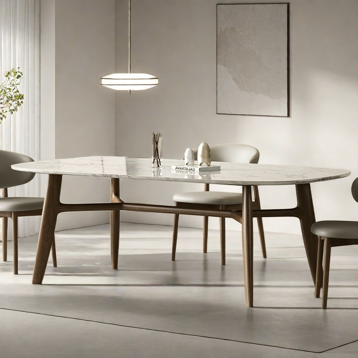 ALLNICEDT Elegant Natural Marble Dining Table - Wayfair Canada