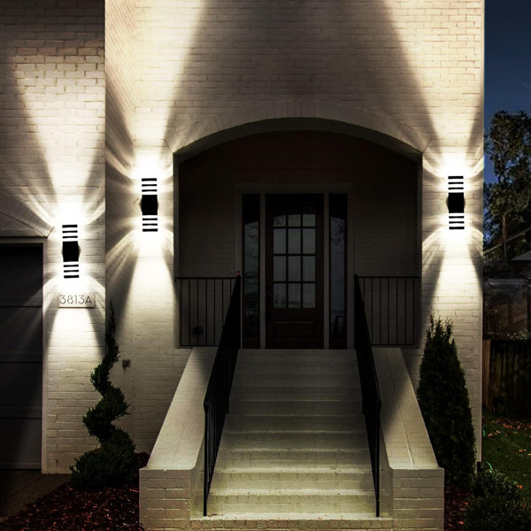 Hokku Designs Up & Down Outdoor Wall Lights, 3-Layer Black Waterproof ...