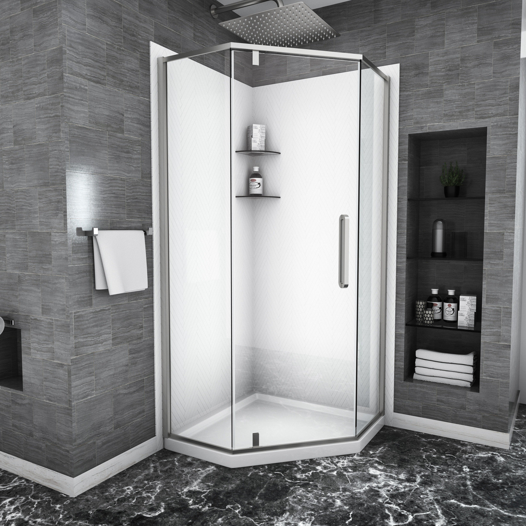 TUOXIN Semi- -angle Shower Enclosure, 34-1/8" X 72", Brushed Nickel ...