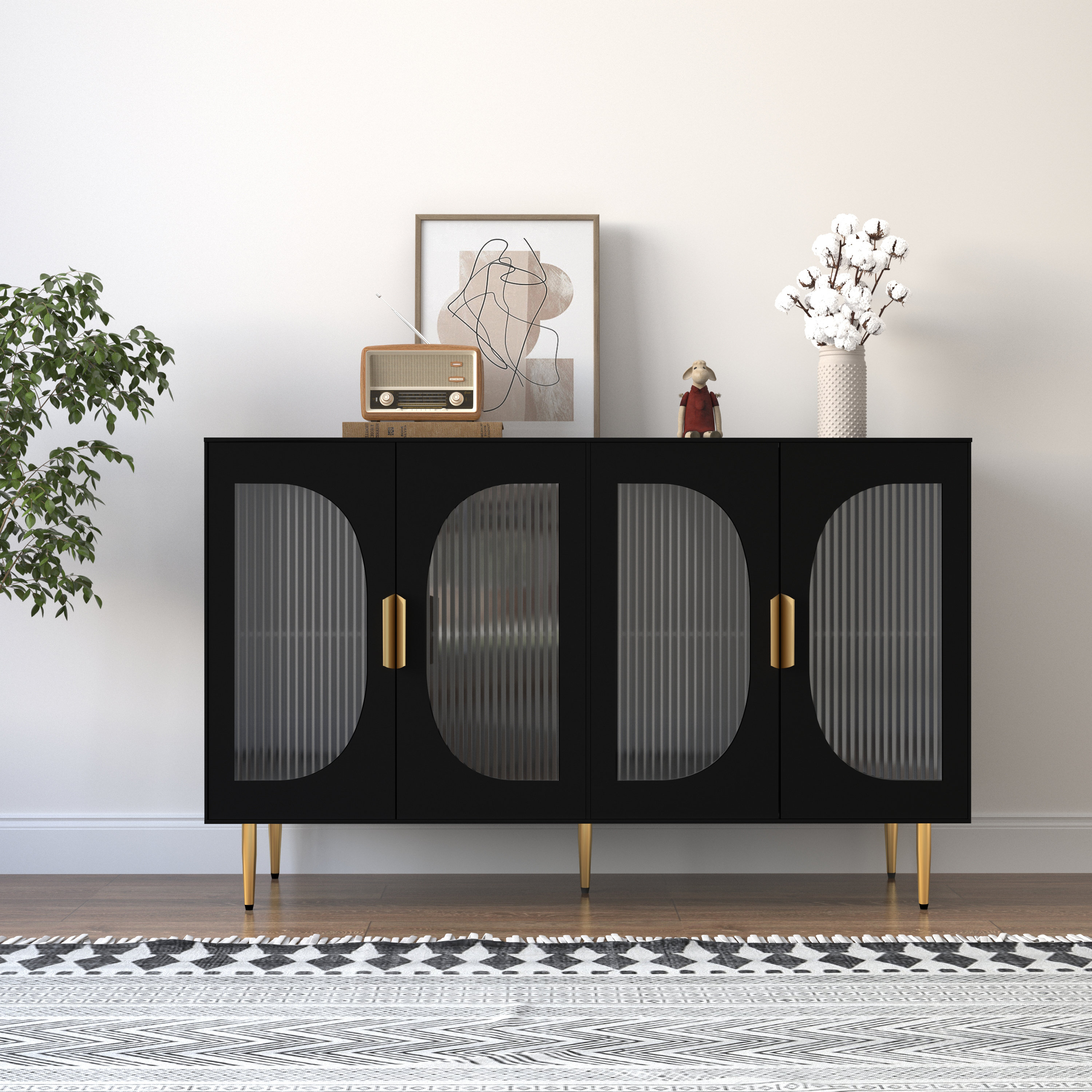 Mercer41 Jasminerose Modern Sideboard with Adjustable Shelves and 4 ...