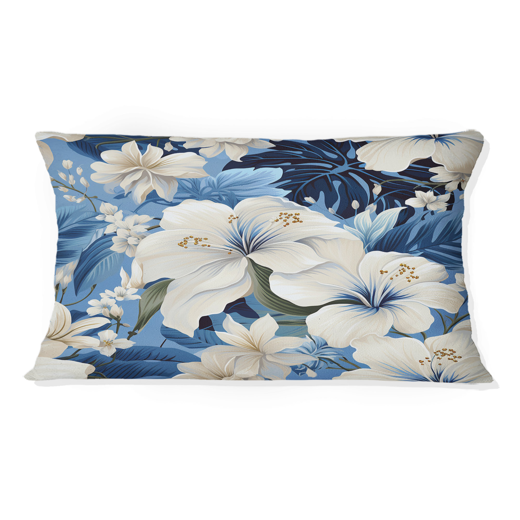 Design Art Azure Oasis Tropical Pattern V - Floral Polyester Pillow ...