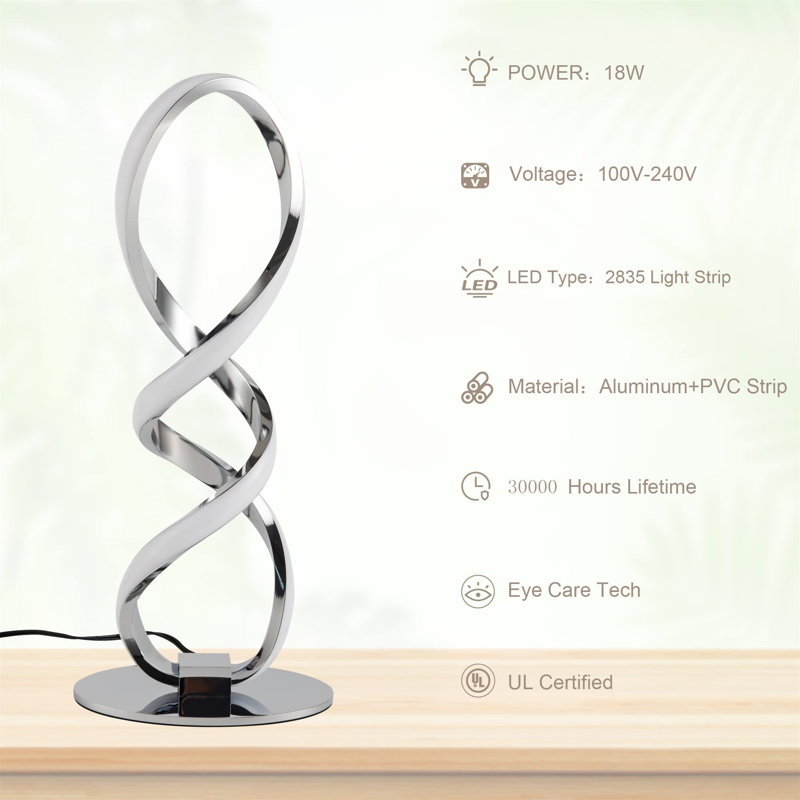 Orren Ellis Macy-Rose Spiral Led Table Lamp, Curved Led Desk Lamp ...
