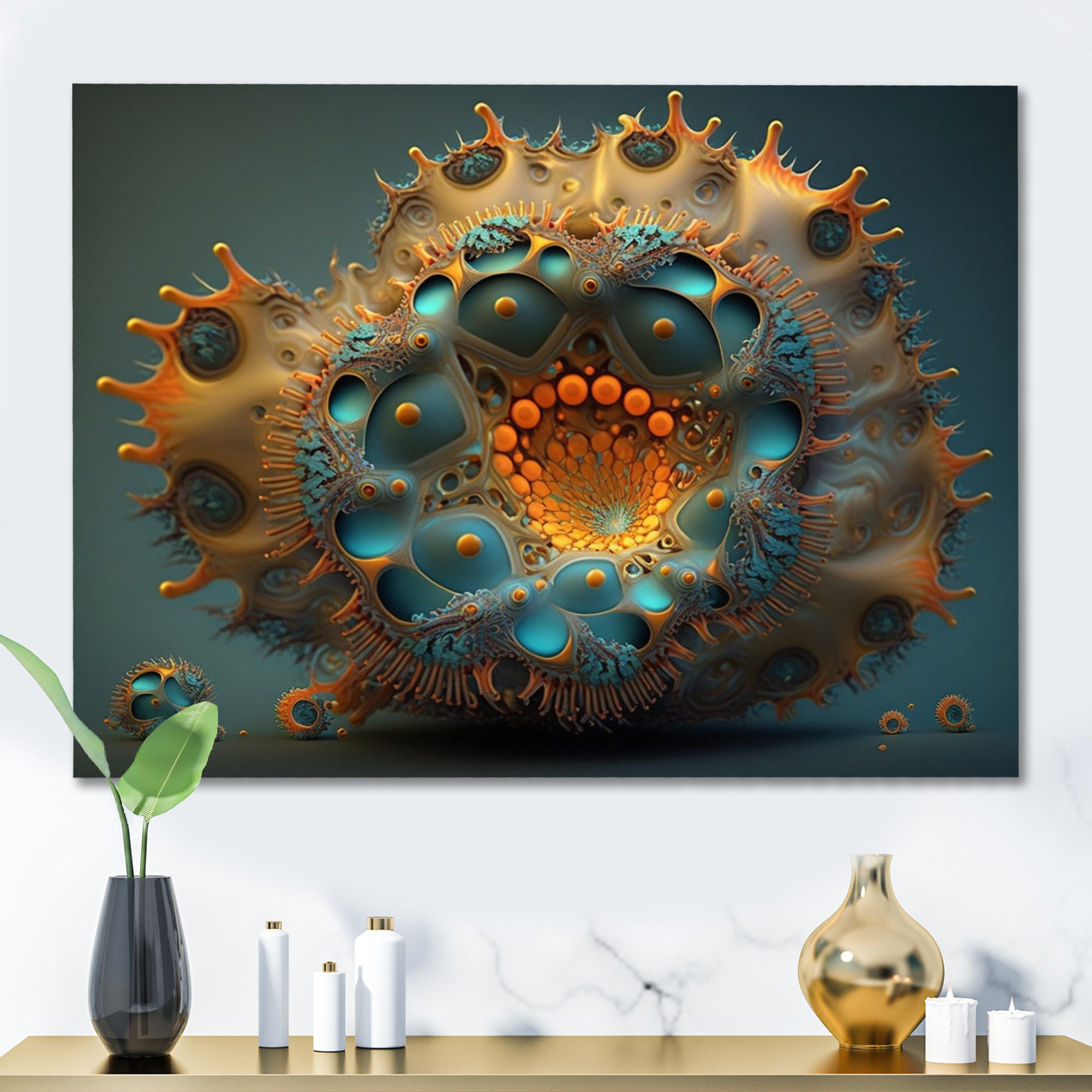Langley Street Fractal Nucleus In White II - Modern Geometric Metal ...