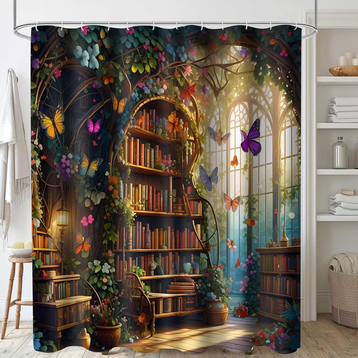 Rosalind Wheeler Rideau de douche Fantasy Library - Wayfair Canada