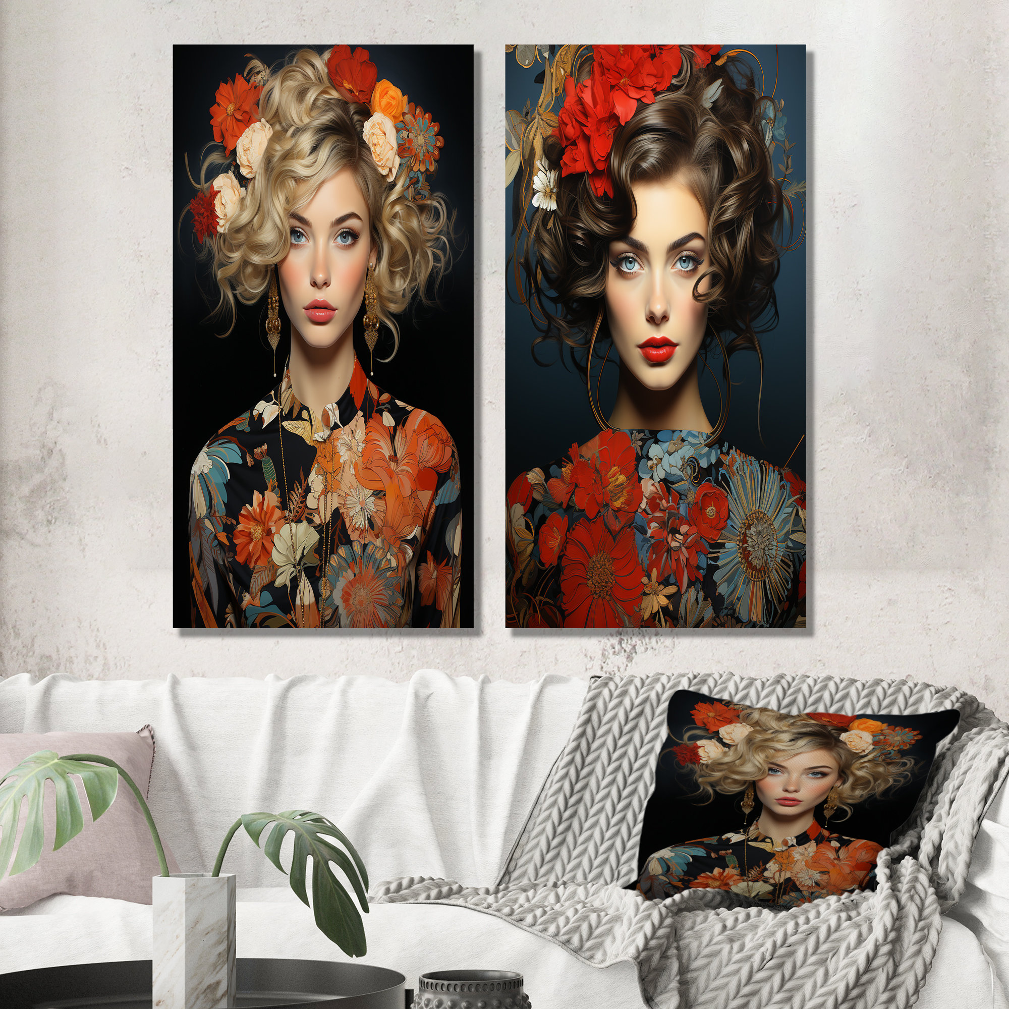 Mercer41 Vintage Floral Woman Portrait I - Woman Pop Art Wall Art Prints Set Of 2 | Wayfair
