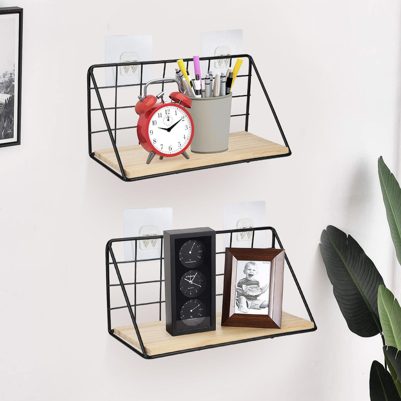 17 Stories Walberto Adhesive Mount Black Metal Shelves: Stylish Storage ...