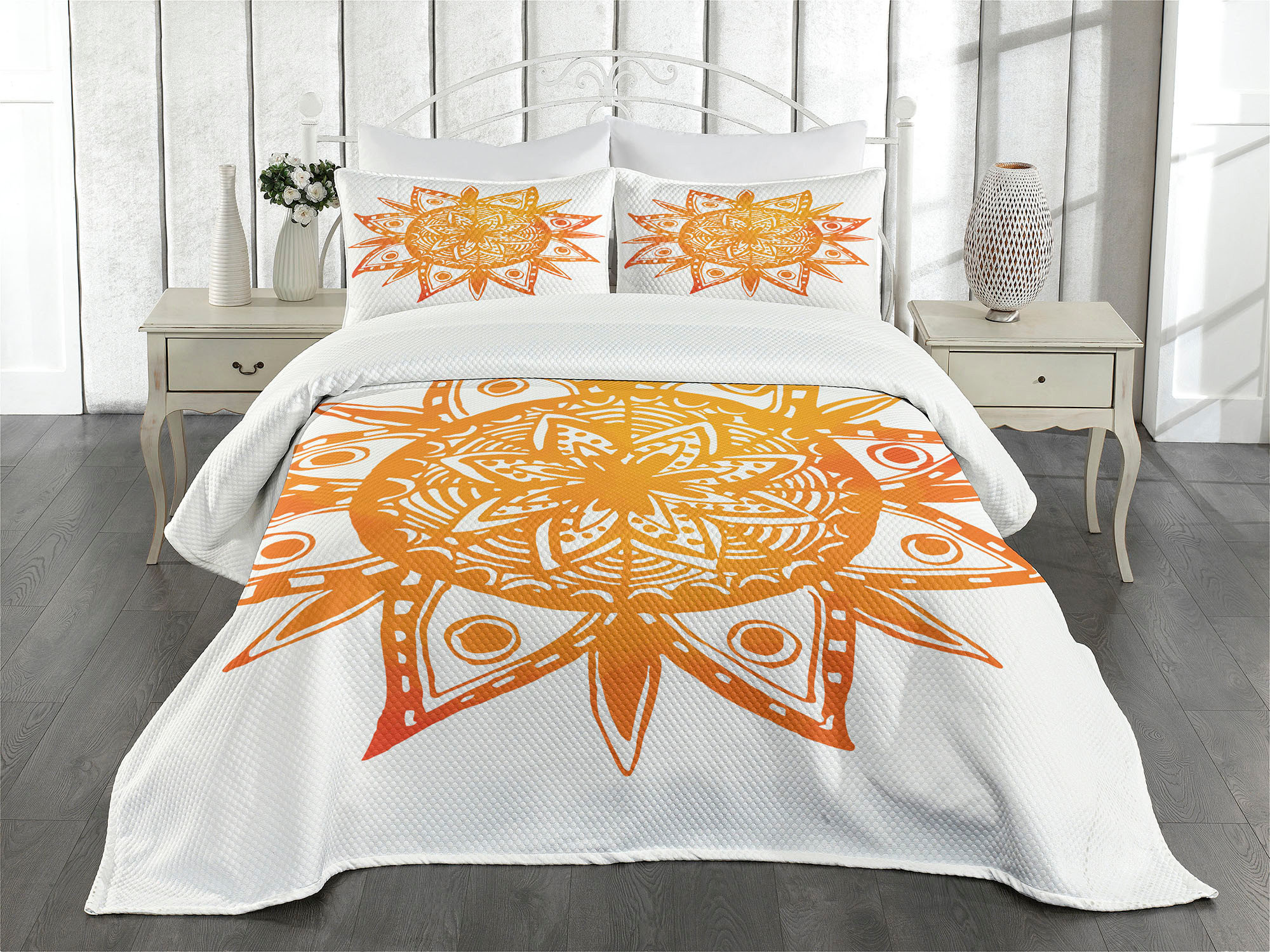 Ambesonne Orange Bedspread Set Watercolor Sun Orange White | Wayfair
