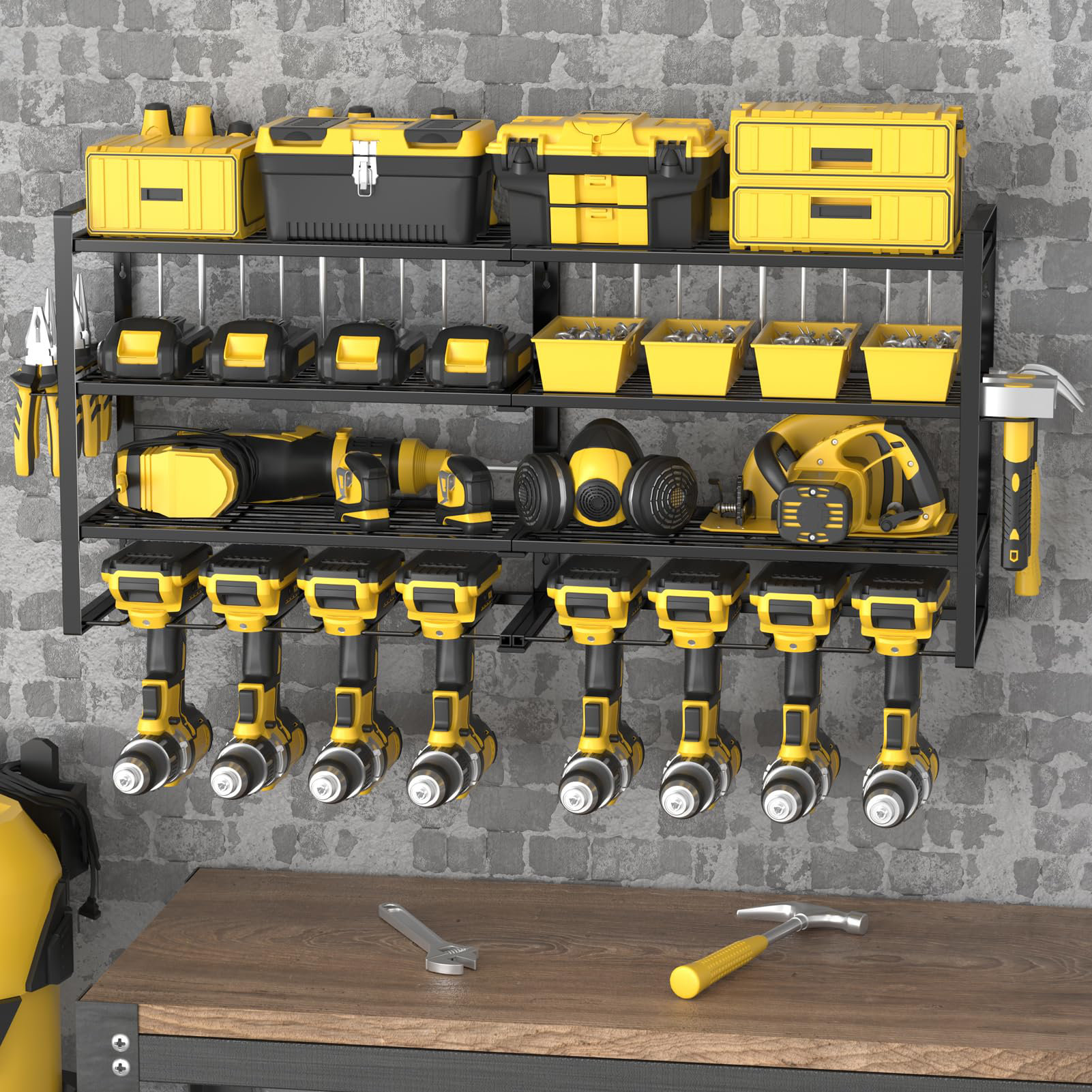 KOVOME 8 Drill Holders Wall Mount， 4 Layers Garage Organization ...