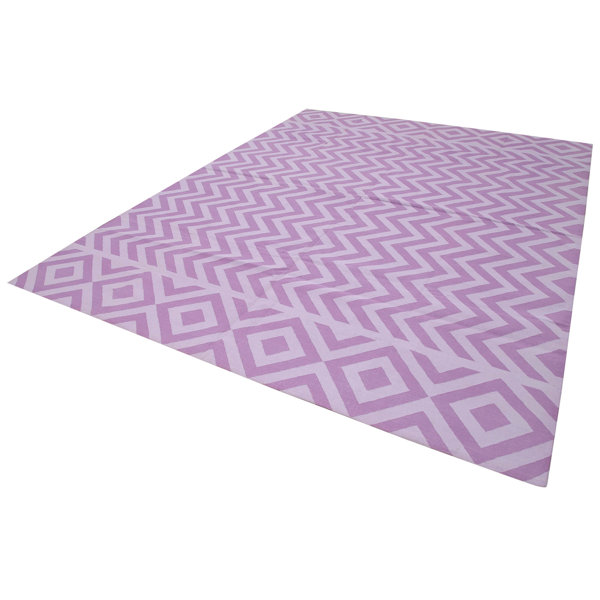Ebern Designs Geometric Duri Purple Geometric Wool Handmade Area Rug ...