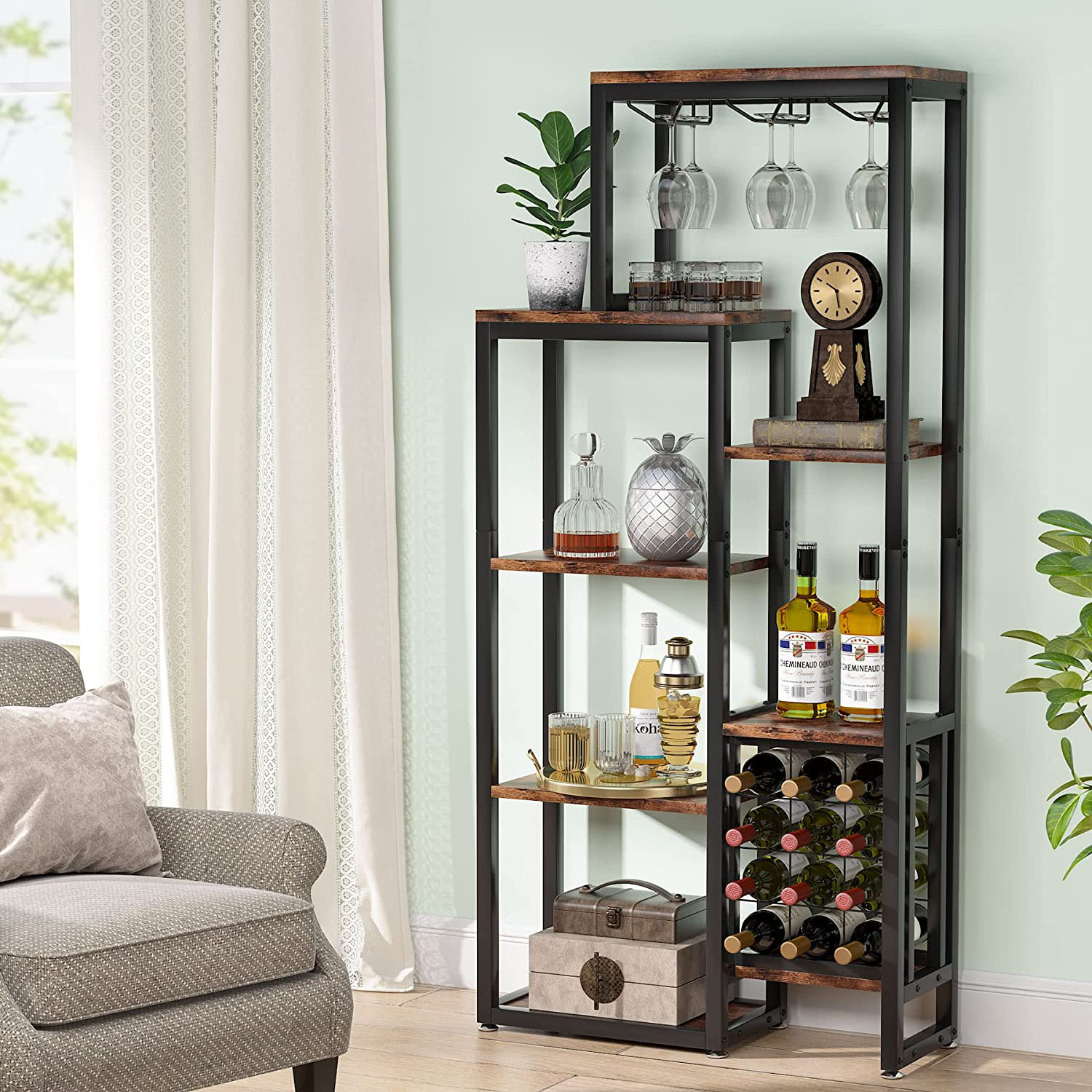 17 Stories Freestanding Wine Bakers Rack With Glass Holder And Wine ...