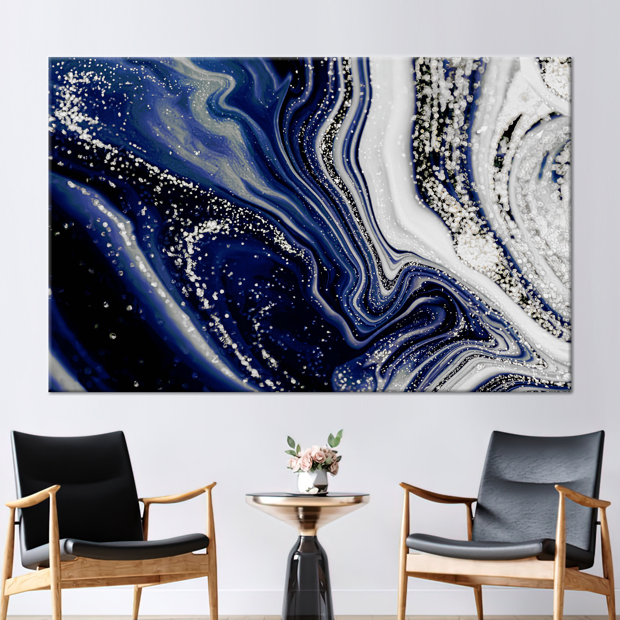 kayra export Abstract Navy Blue and Silver Shimmer Alcohol Ink Art on ...