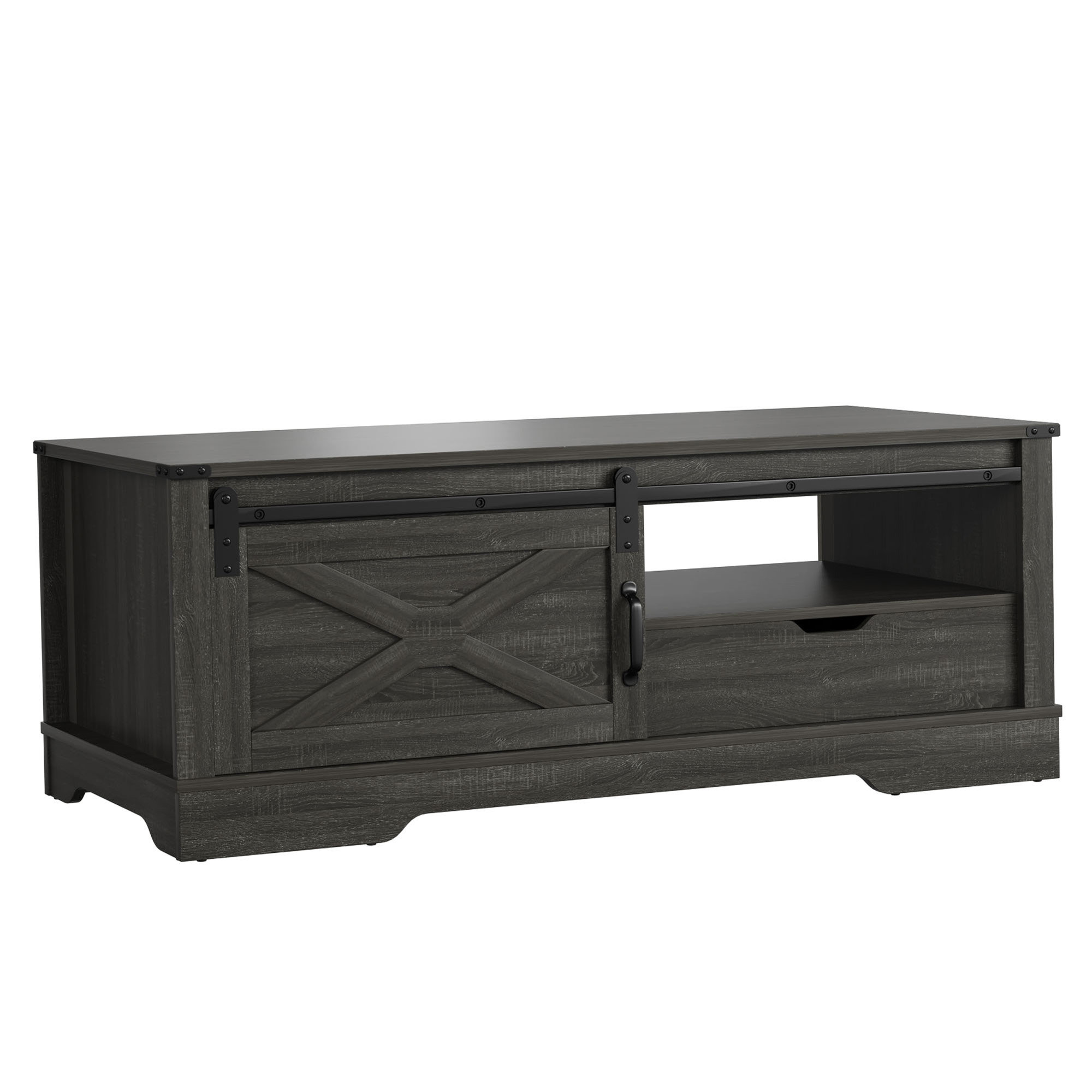 August Grove® Farmhouse Sliding Barn Door Coffee Table With Ample ...