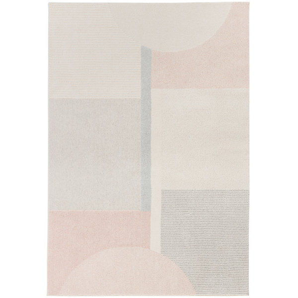 Isabelline Jemima Geometric Machine Woven Grey/Blue/Pink Area Rug ...