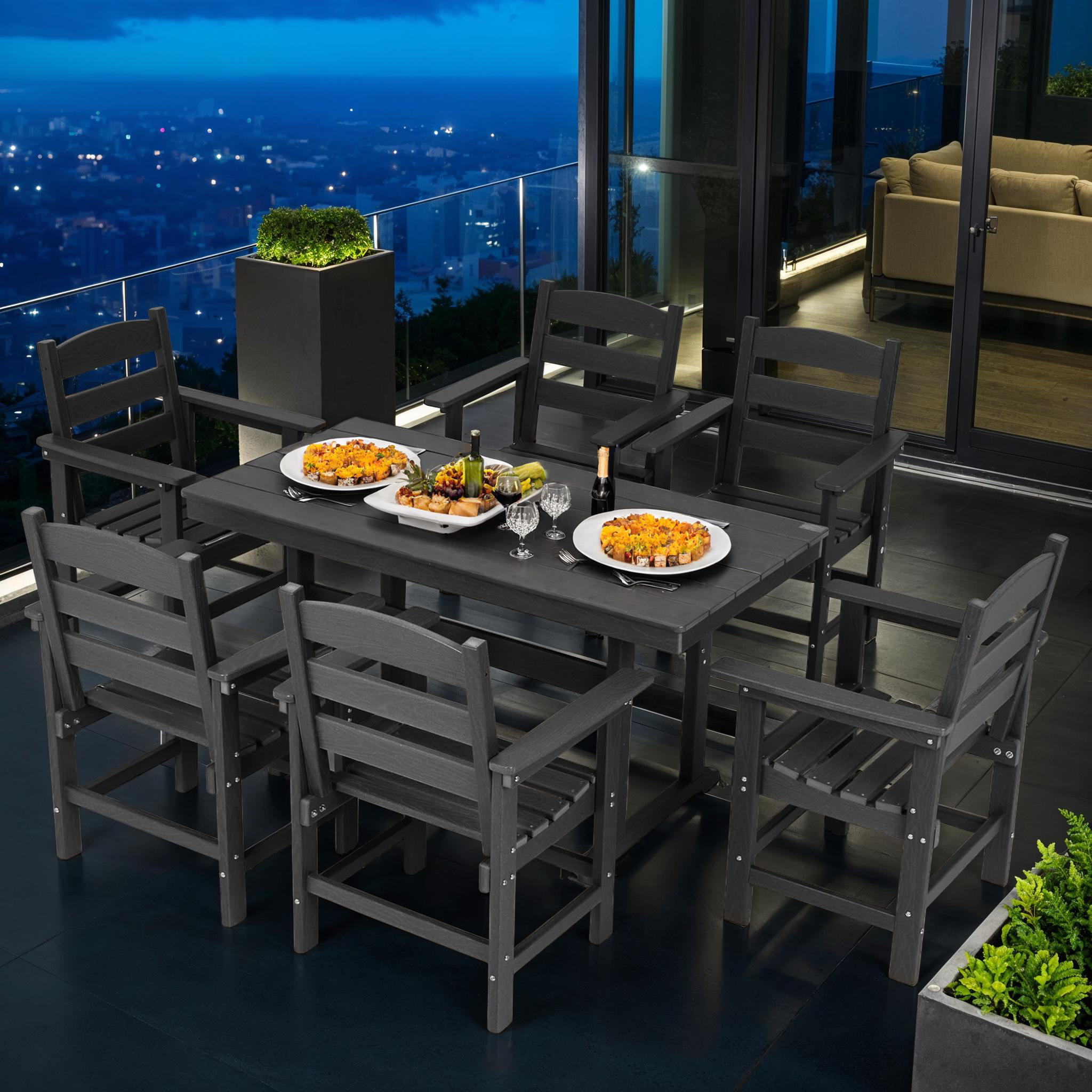 Red Barrel Studio® 7PC Modern Outdoor Dining Set for 6, Durable HDPE ...