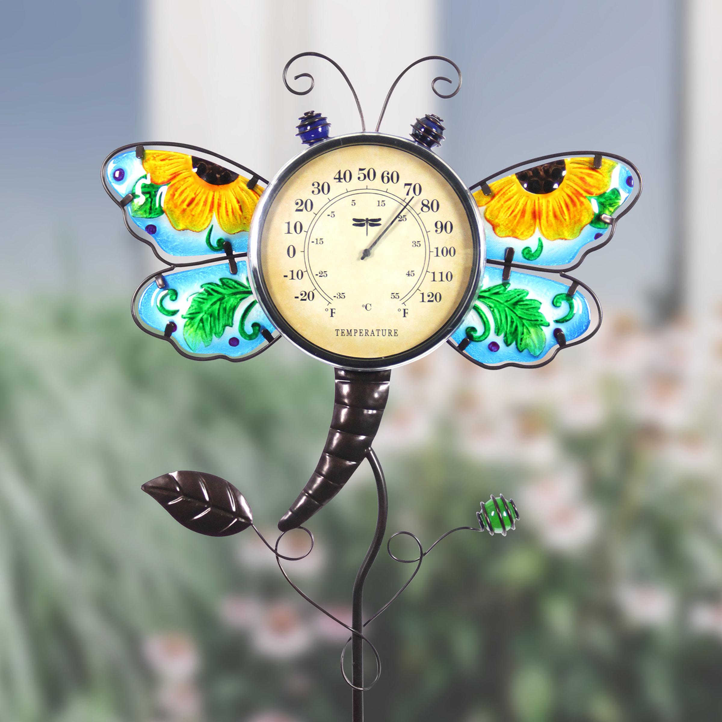 Exhart Dragonfly Thermometer Garden Stake Hand Painted and Made of ...