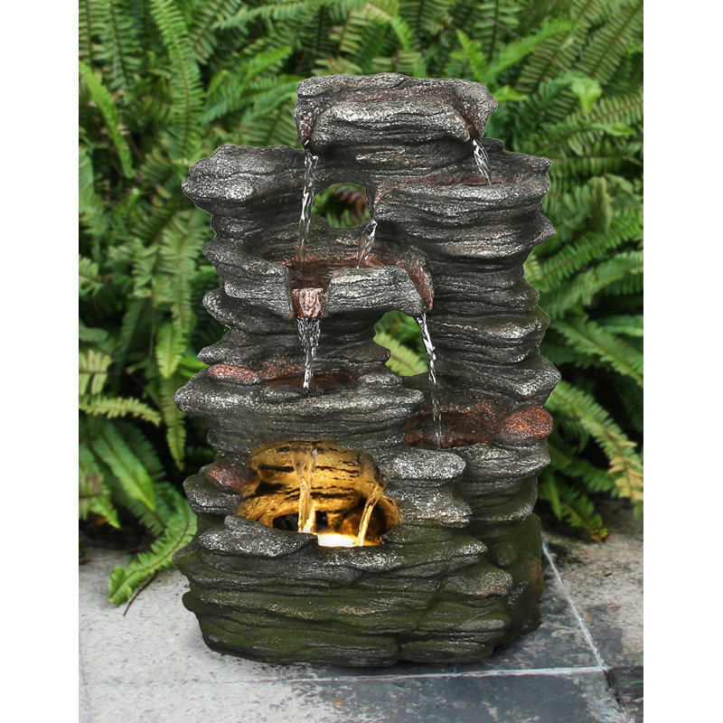 Hi-Line Gift Ltd. Multi-Level Stone Fountain with LED Light & Reviews ...