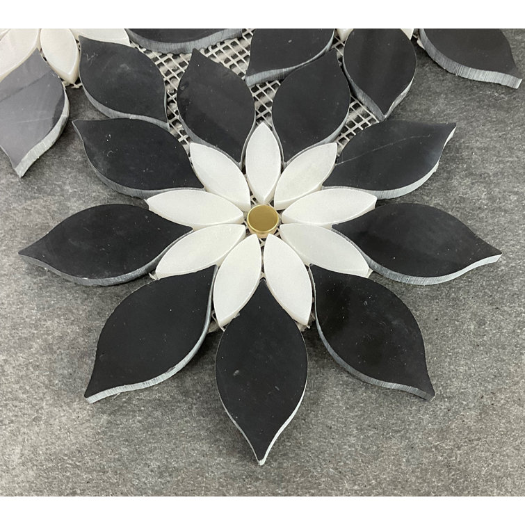 ES Stone 8.5" x 8.5" Flower Pattern Marble Mosaic Wall & Floor Tile ...
