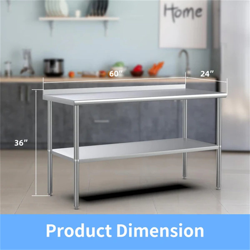 Wrought Studio™ Stainless Steel Table With Undershelf & Backsplash ...
