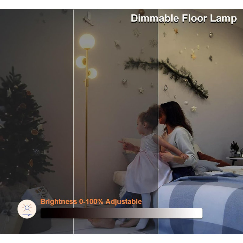 Mercer41 Gold Upgraded Dimmable 3 Globe Floor Lamp - Includes 1000 ...