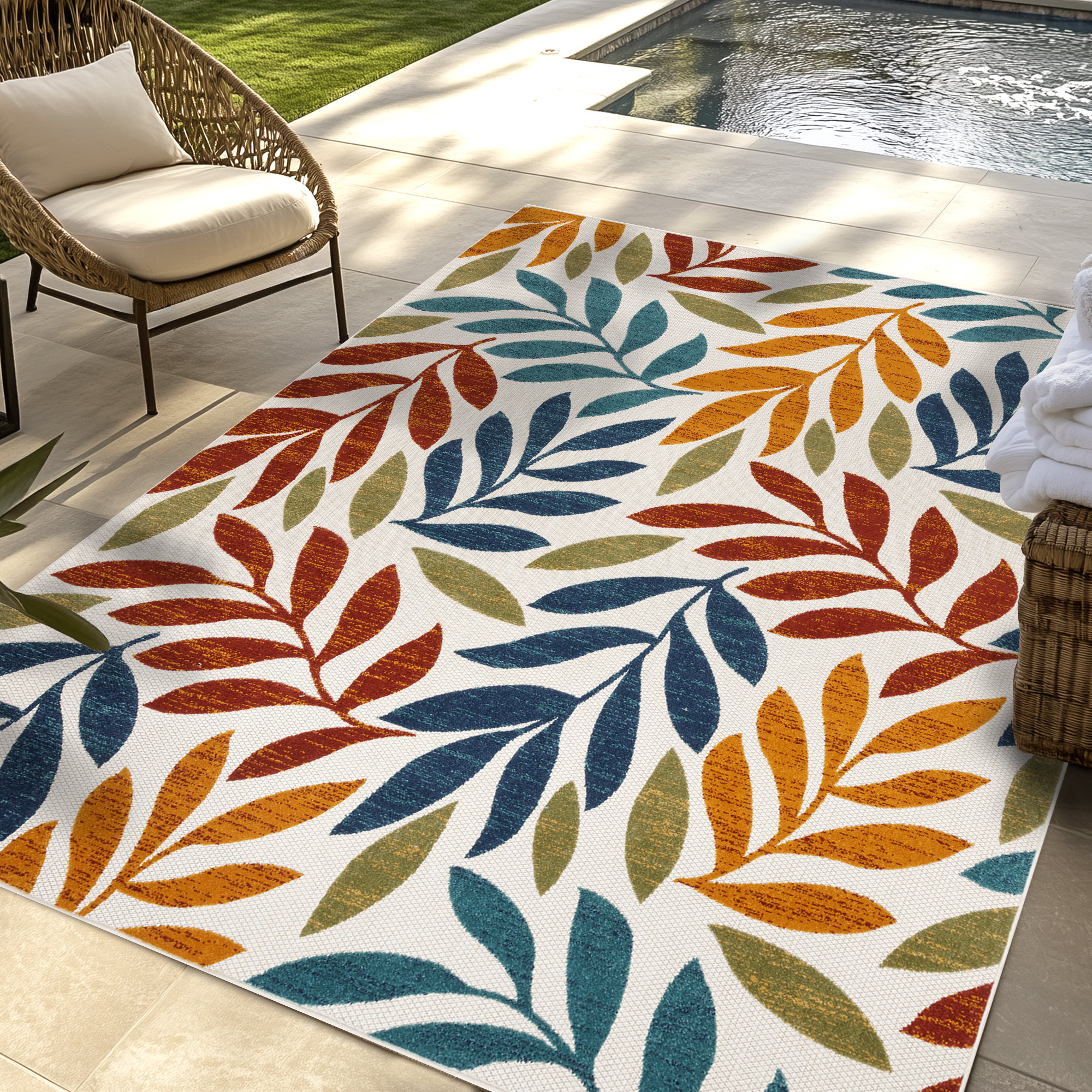 Charlton Home® Gisely Maru Modern Leaf Polypropylene High Low Flatweave ...