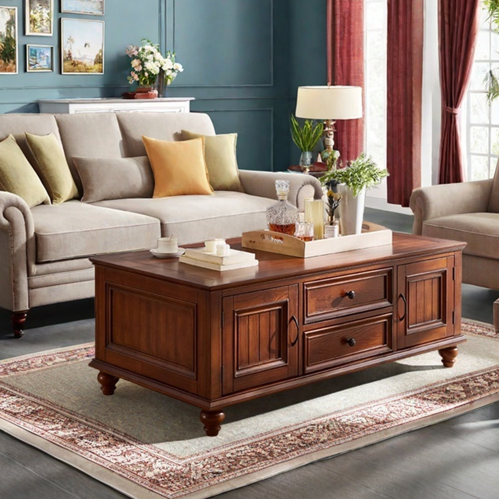 AWORET Retro design sense storage solid wood coffee table - Wayfair Canada