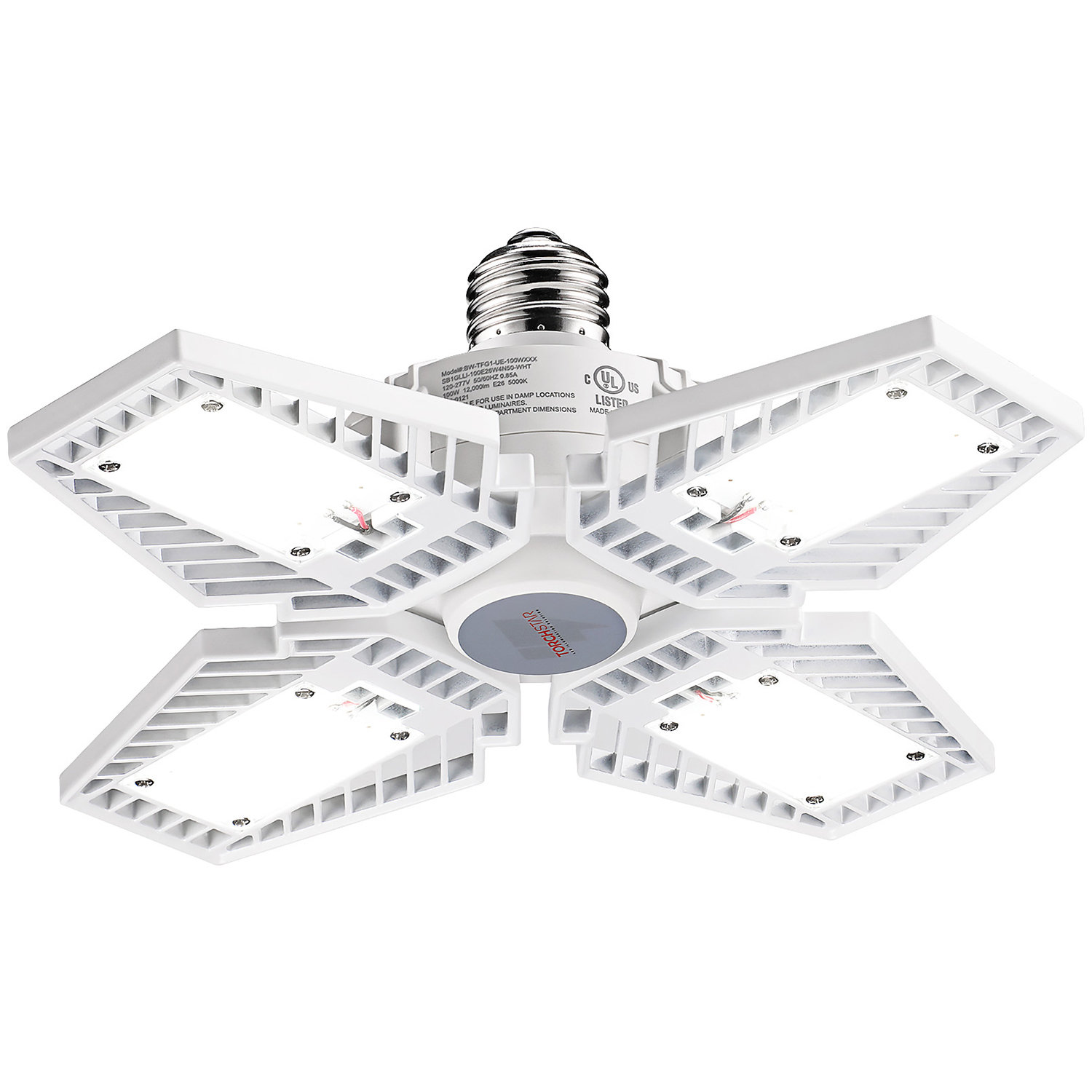 TORCHSTAR 100w Led Garage Ceiling Light, 4 Deformable Panels, E26 Base ...