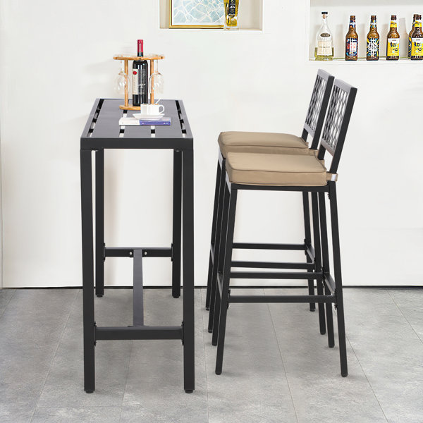 Latitude Run® 2-person Long Bar Height Patio Dining Set Outdoor Counter ...