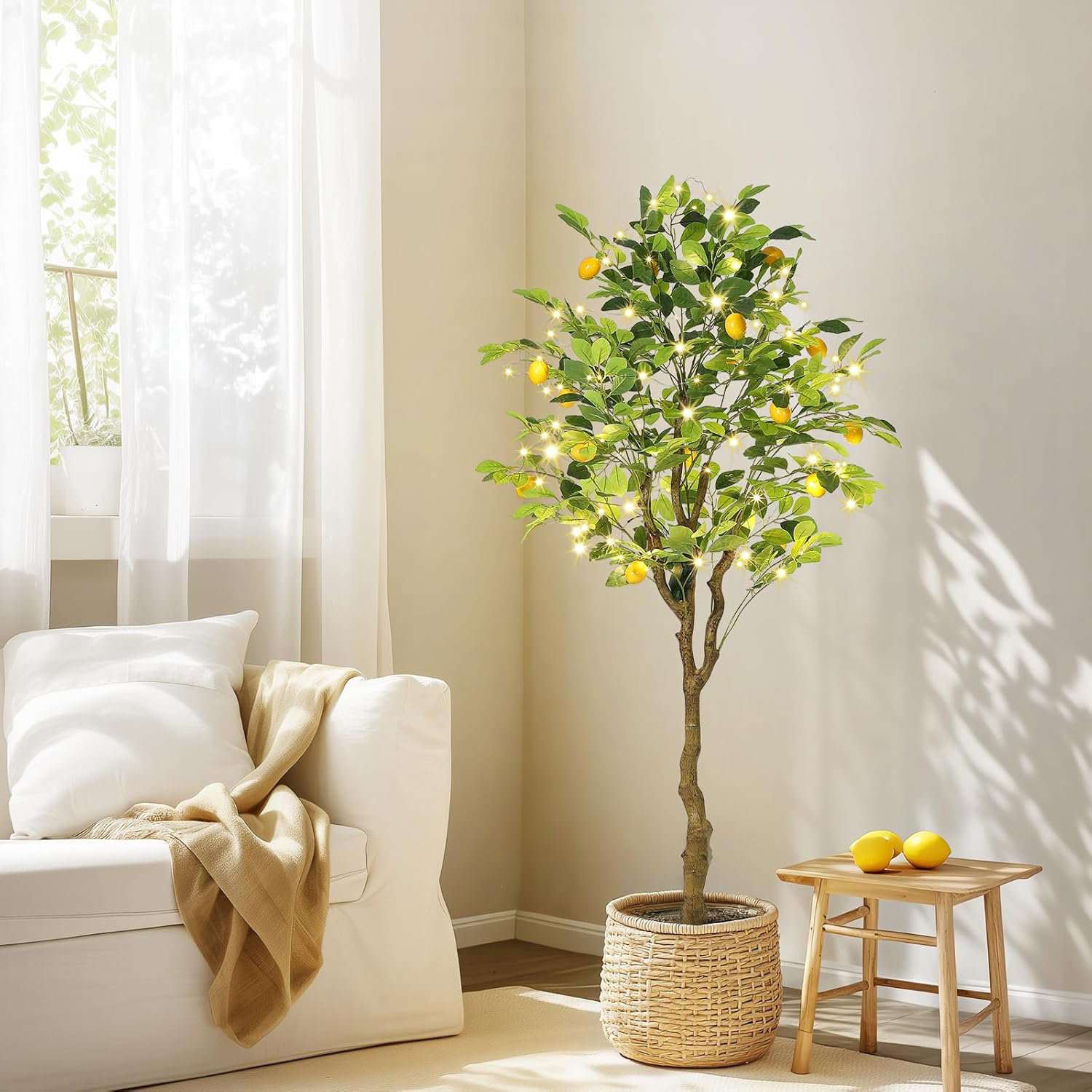 Primrue 5FT/6FT Artificial Lemon Tree, Fake Lemon Plant with/without ...