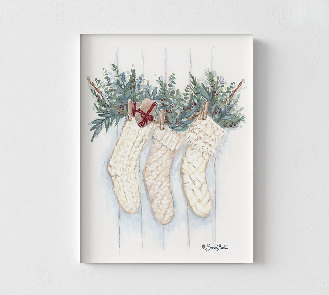 WeFrameArt Boho Christmas Stockings By Sara Baker, White Christmas ...