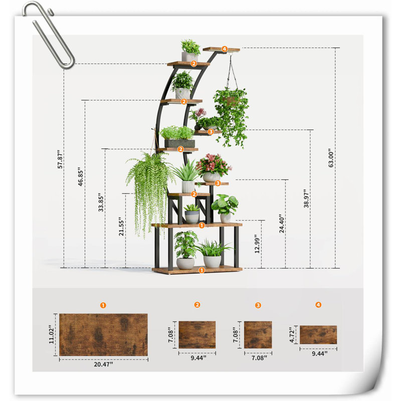 17 Stories Plant Stand Indoor With Grow Lights, 9 Tiered Metal Plant ...