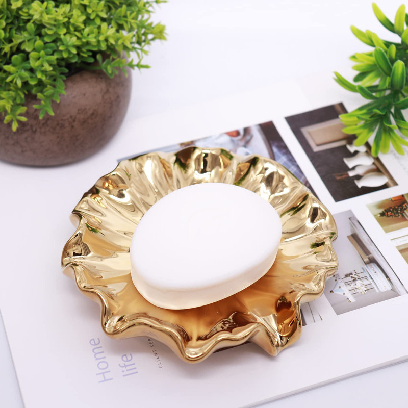 Everly Quinn Lotus Leaf Soap Dish Gold Ceramic Soap Holder | Wayfair
