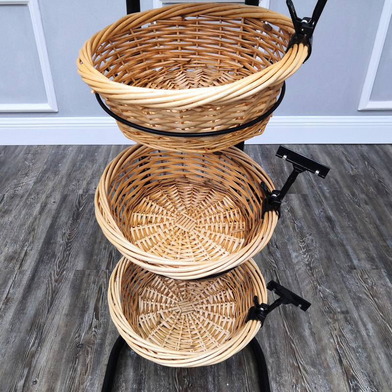 FixtureDisplays 4 Tier Basket Stand, Sign Clips, Wicker Grocery Store ...