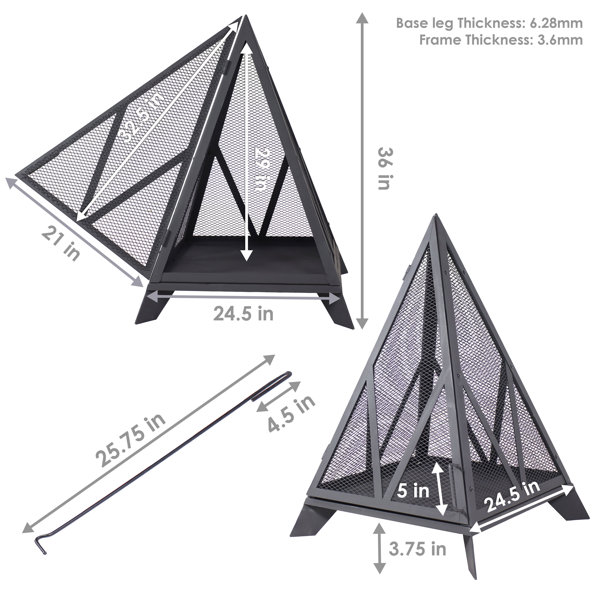 17 Stories Nochur 21" Triangle Wood-Burning Black Finish Steel Outdoor ...