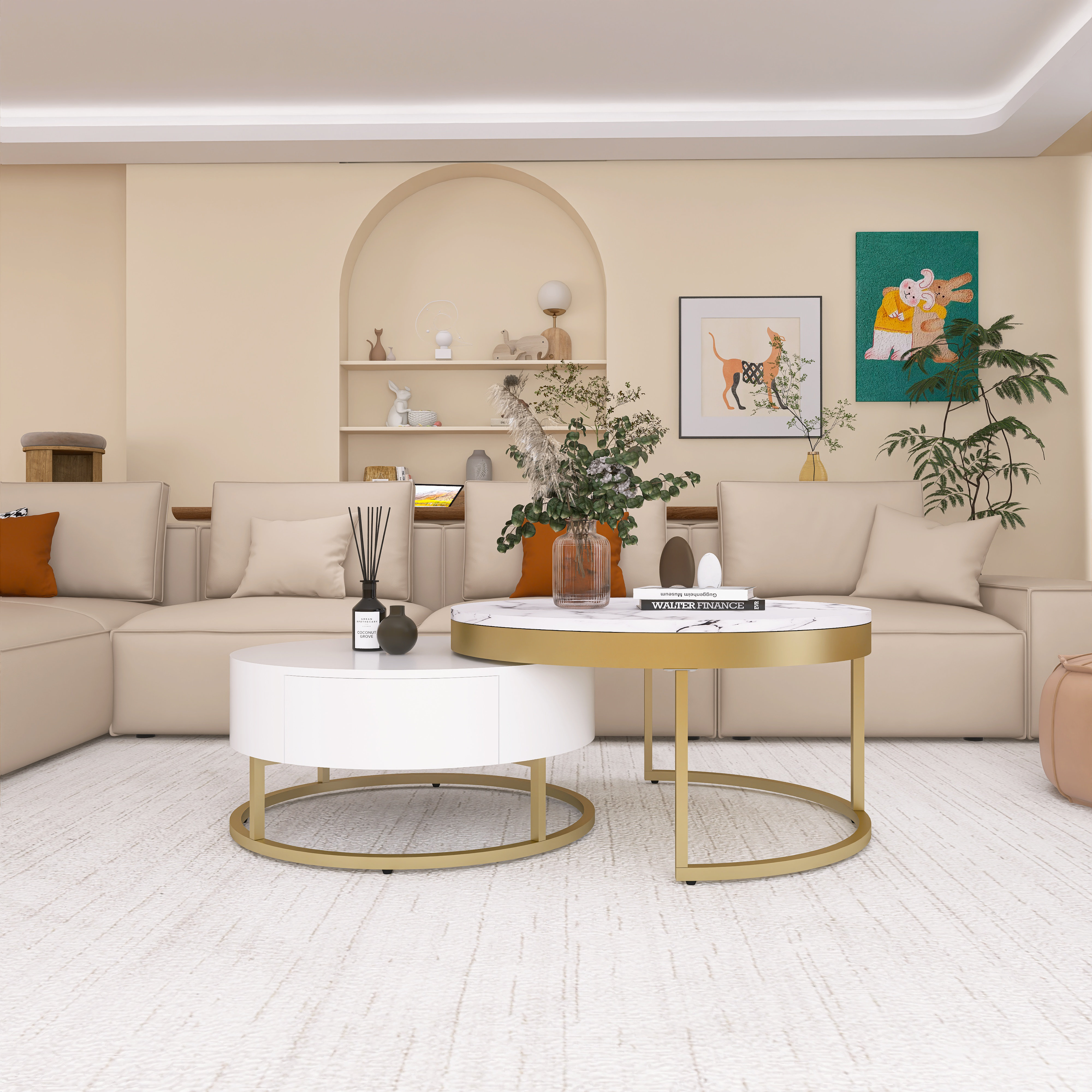 Mercer41 White Round Nesting Coffee Table With Drawers | Wayfair