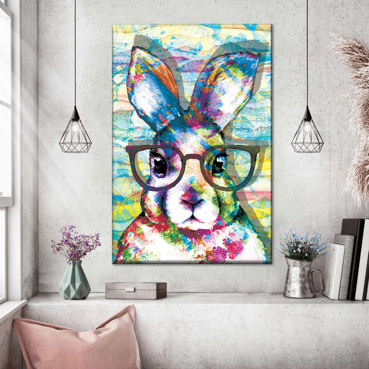 Trinx Nerd Rabbit Paint Splash Canvas Print | Wayfair