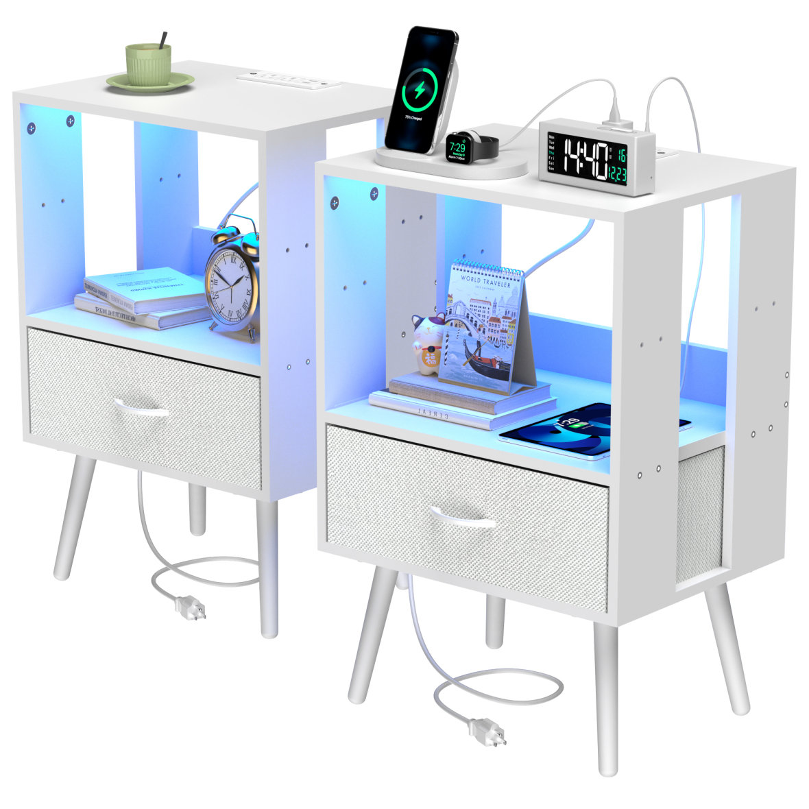 HEIMAO Ensemble de 2 tables de chevet modernes avec station de charge ...