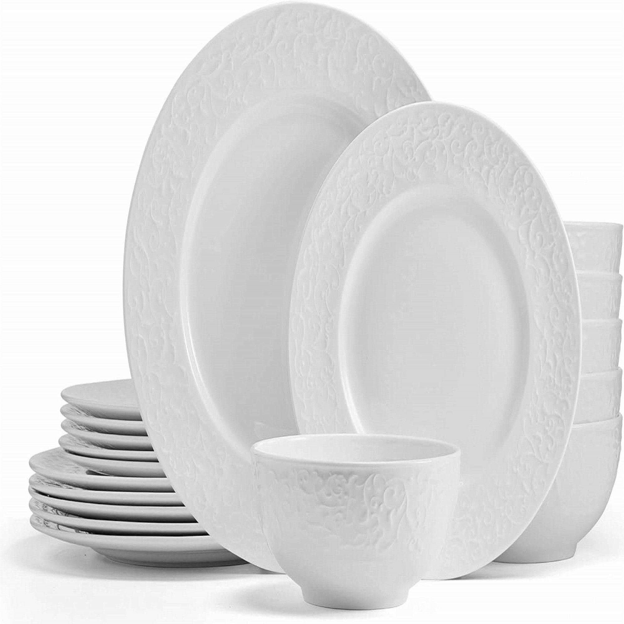 Hokku Designs Parchment White Bone China Lightweight Chip Resistant 18 ...
