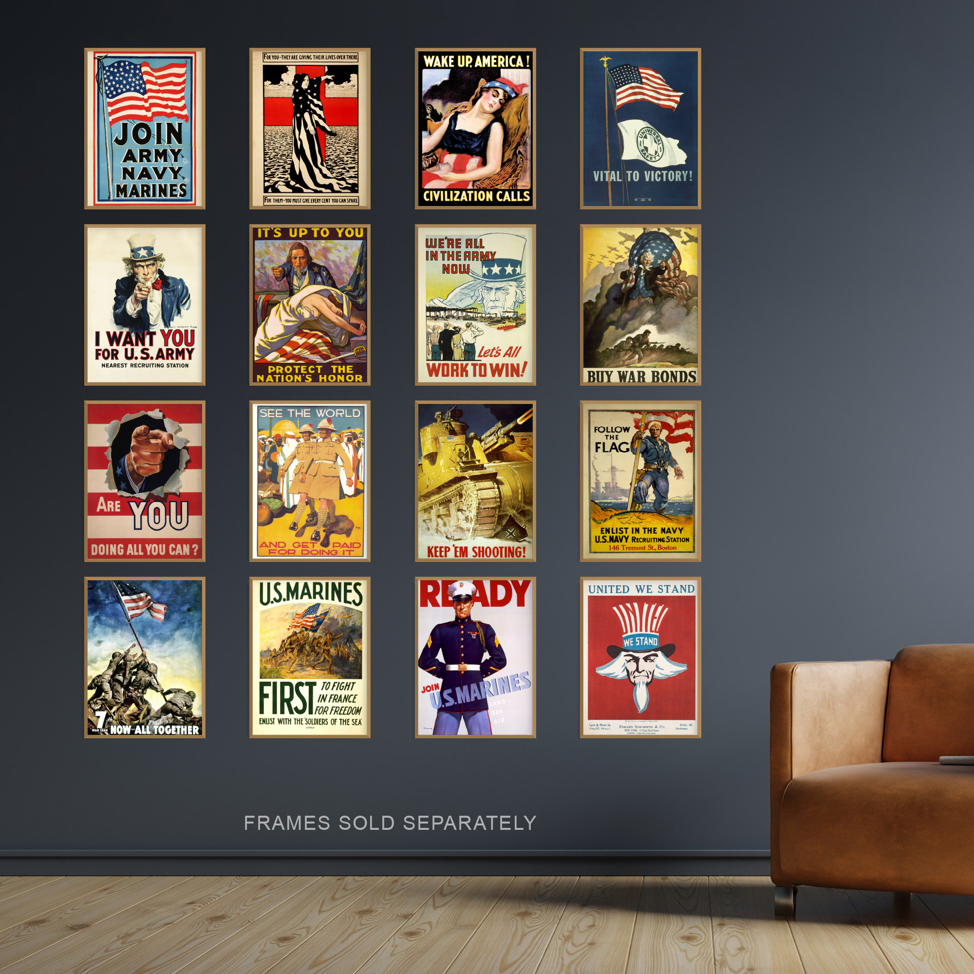 ClassicLiving Collection Of World War 2 USA Military Recruitment Posters 16-Piece Set Unframed ...