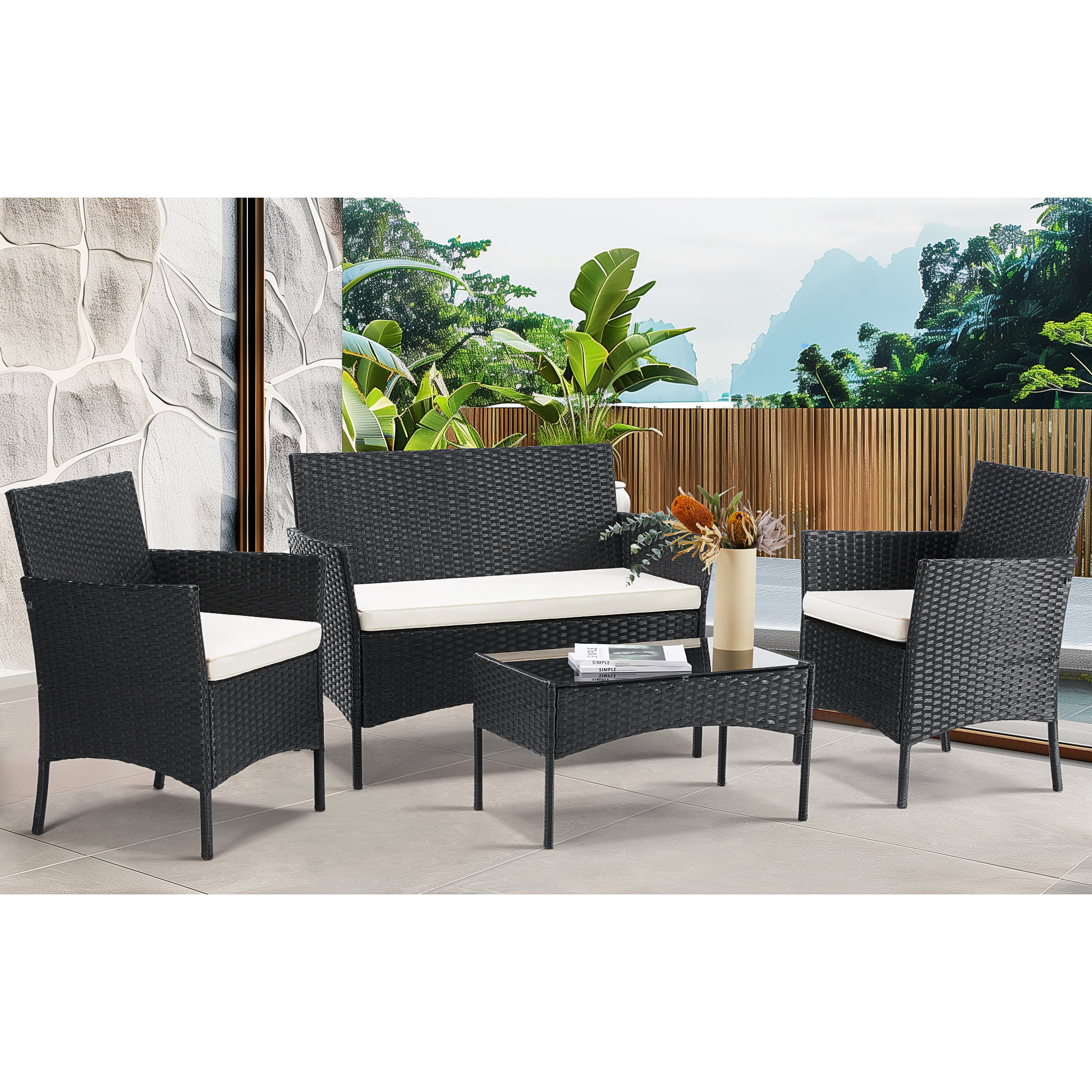 Winston Porter Shelbia 4 Piece Rattan Sofa Seating Group with Cushions ...